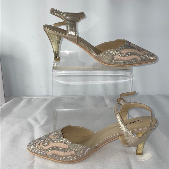 Classique | Shoes | Classique Gold Embellished Ankle Strap Heels Ftl119 ...